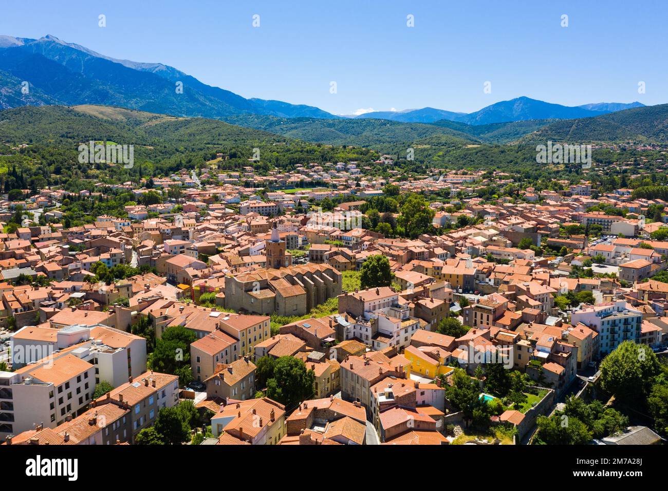 Aerial view of Prades cityscape with buildings and streets Stock Photo ...
