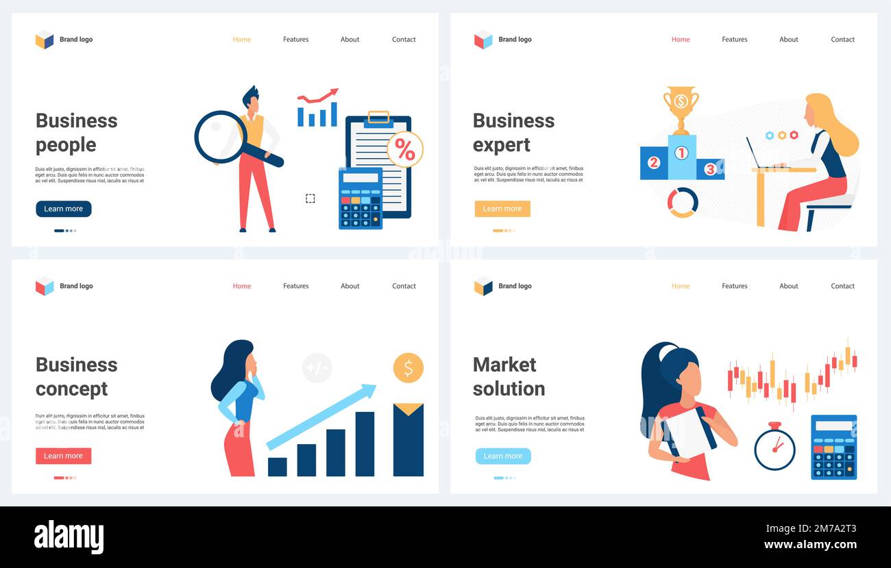 Market business solutions, expert service set vector illustration ... Market business solutions, expert service set vector illustration ...
