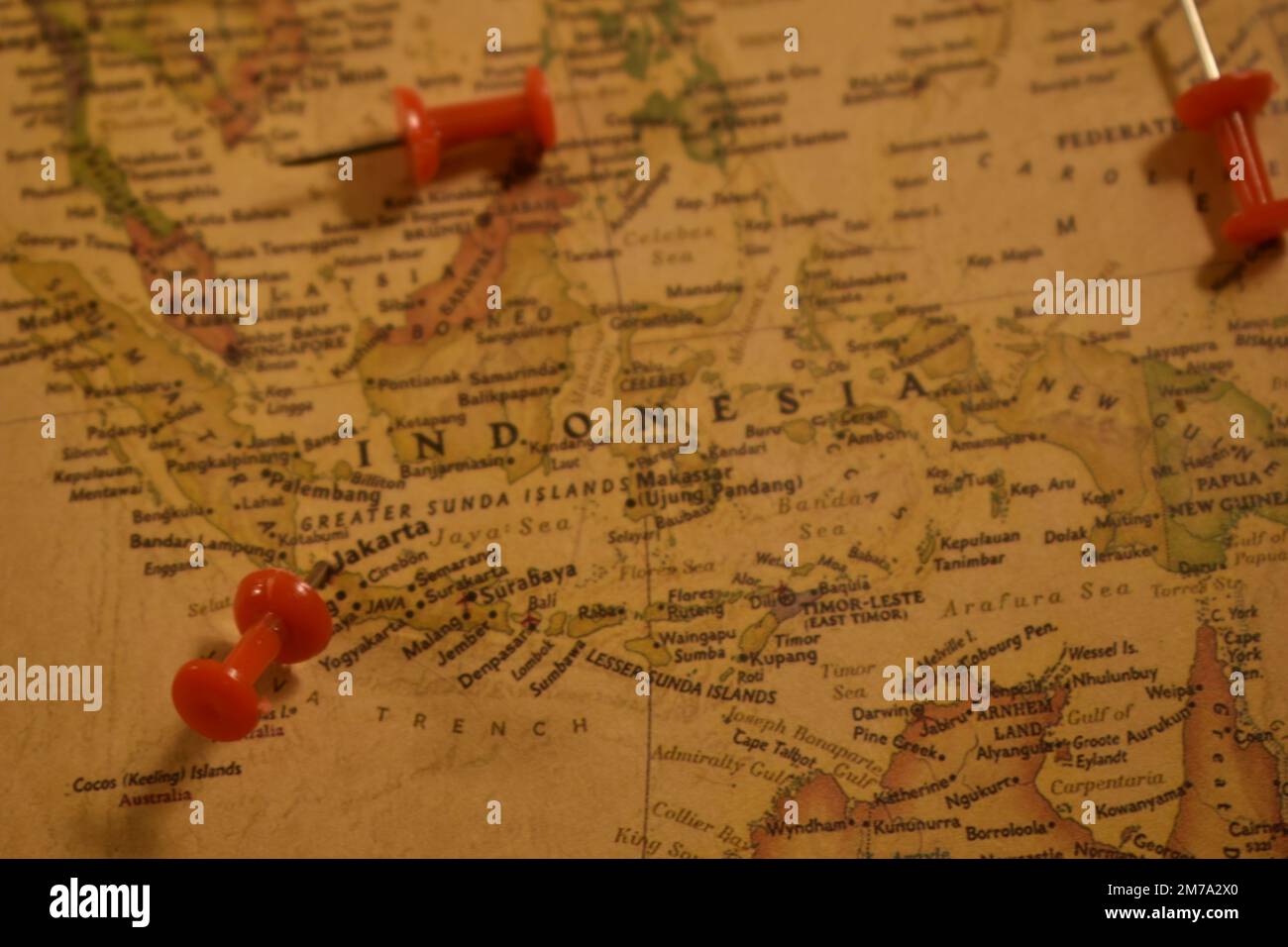 Vintage map of Indonesia with a pin on Jakarta Stock Photo - Alamy