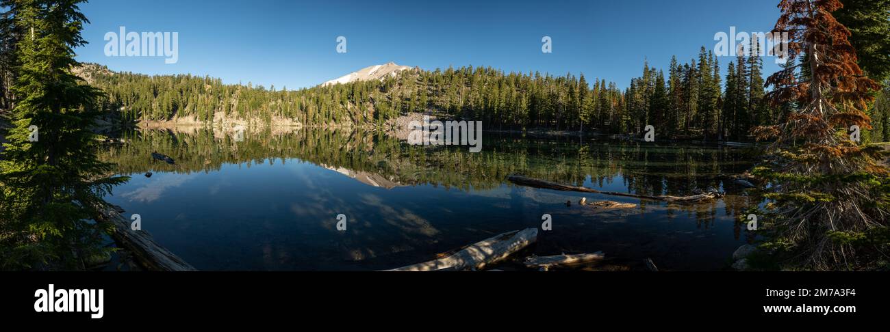 Panorama of Still Shadow Lake From The Shore in Lassen Volcanic ...