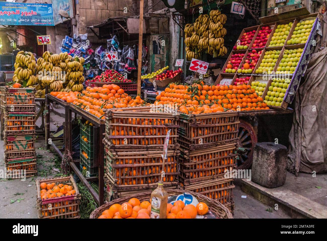 CAIRO, EGYPT - JANUARY 29, 2019: Fruit stalls at Maghribin Street in ...