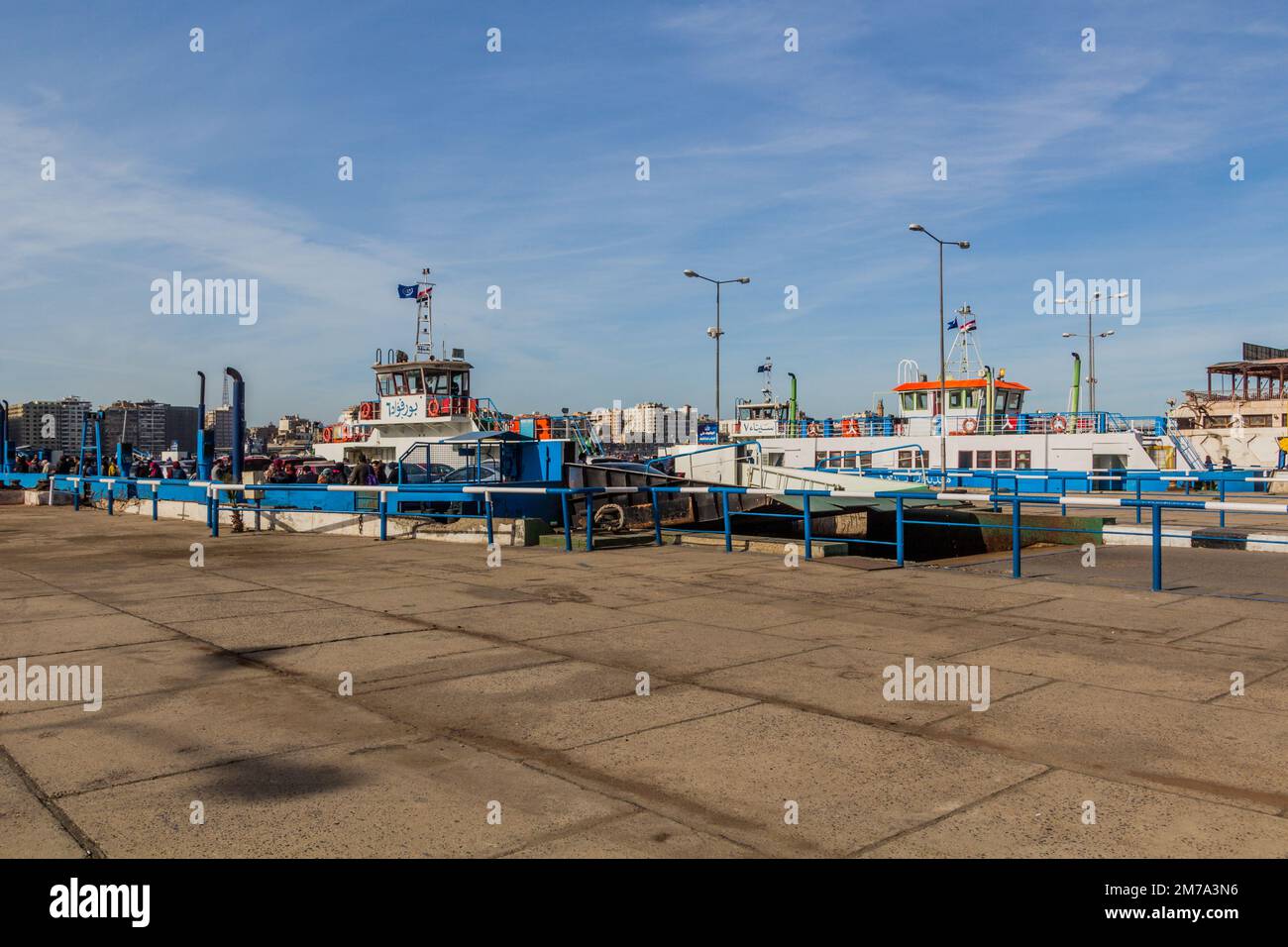 PORT FUAD, EGYPT - FEBRUARY 3, 2019: Ferry landing in Port Fuad, Egypt ...