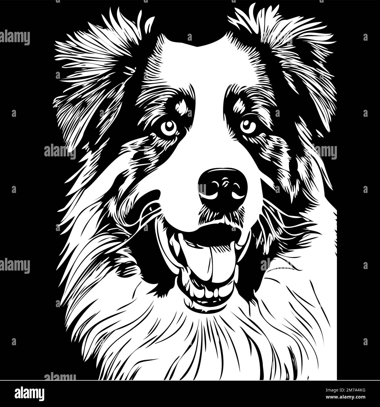 Australian Shepherd dog hand drawn logo line art vector drawing black ...