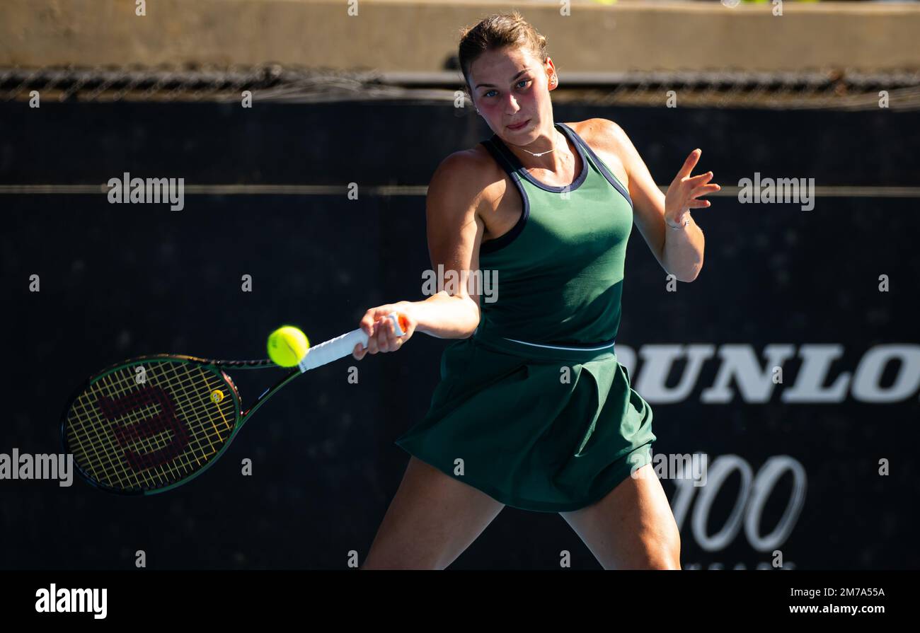 Marta Kostyuk of Ukraine in action during the first qualifications round at the 2023 Adelaide ...