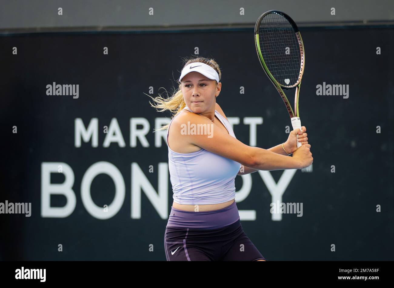 Amanda Anisimova of the United States in action during the first ...