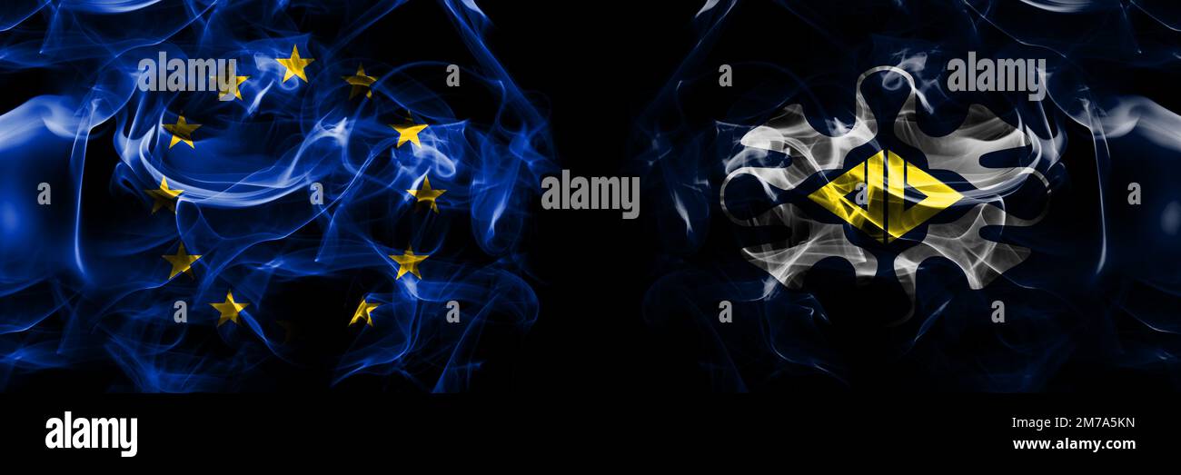 Flags of EU, European Union vs Japan, Japanese, Rumoi, Hokkaido, Rumoi ...