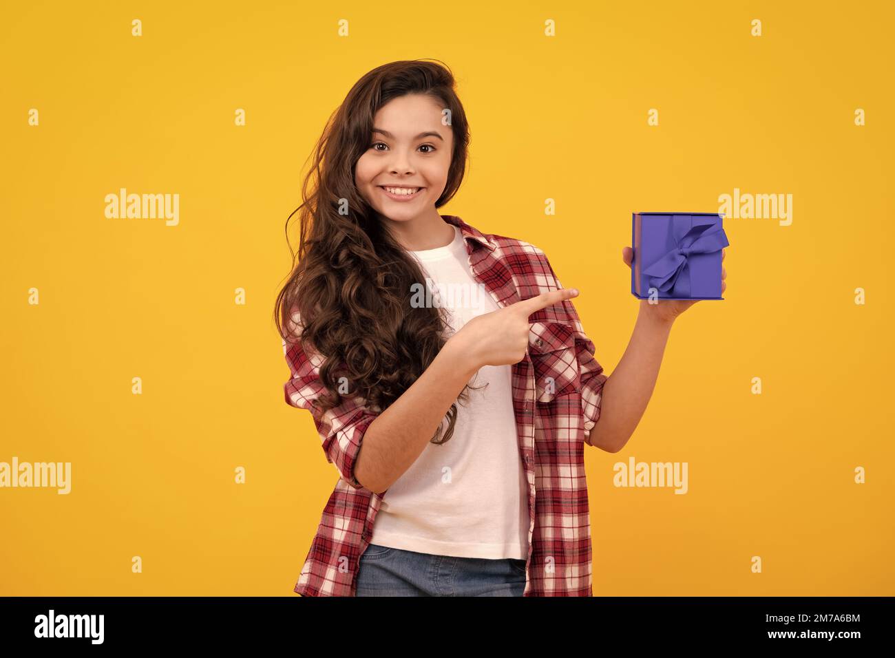 Teenager child with gift box. Present for holidays. Happy birthday ...