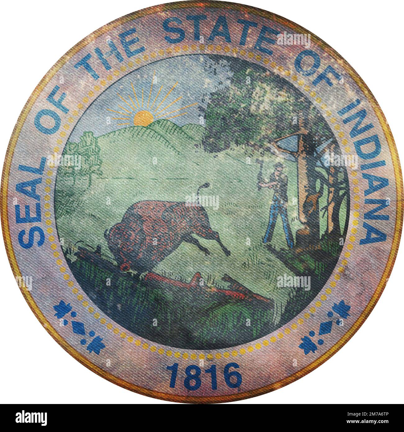 Top view of Great Seal of US Federal State of Indiana. United States of ...