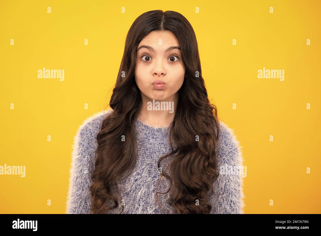 Funny kids face. Adorable little girl surprised and shocked, showing ...