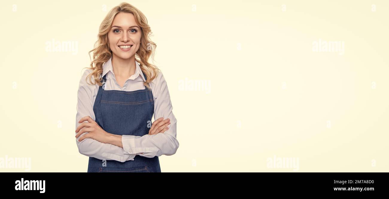 happy woman cook in apron isolated on white background. Woman isolated ...