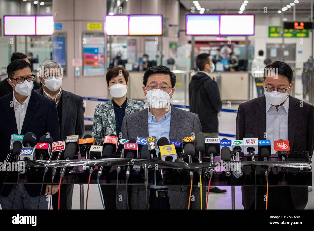 Hong Kong Chief Executive John Lee Ka-chiu attended a press conference ...