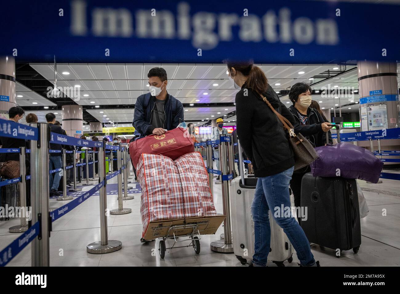 People walked up to the border control departing to Shenzhen, China in ...