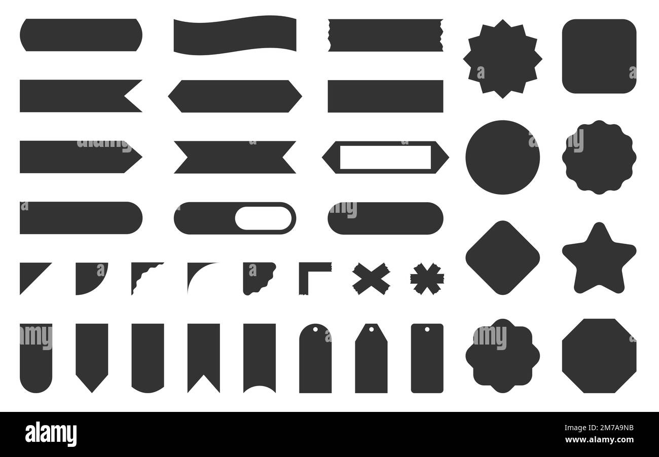 Label scotch sticker tape tag black silhouette set. Shape stamp bundle ...
