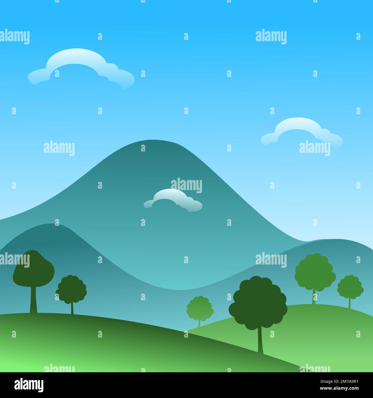 simple landscape outdoor camp background with trees hill mountain ...