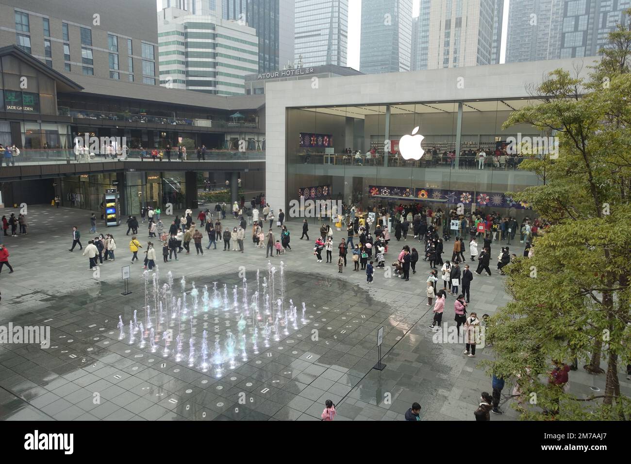 CHENGDU, CHINA - JANUARY 8, 2023 - People shop at an Apple store in ...