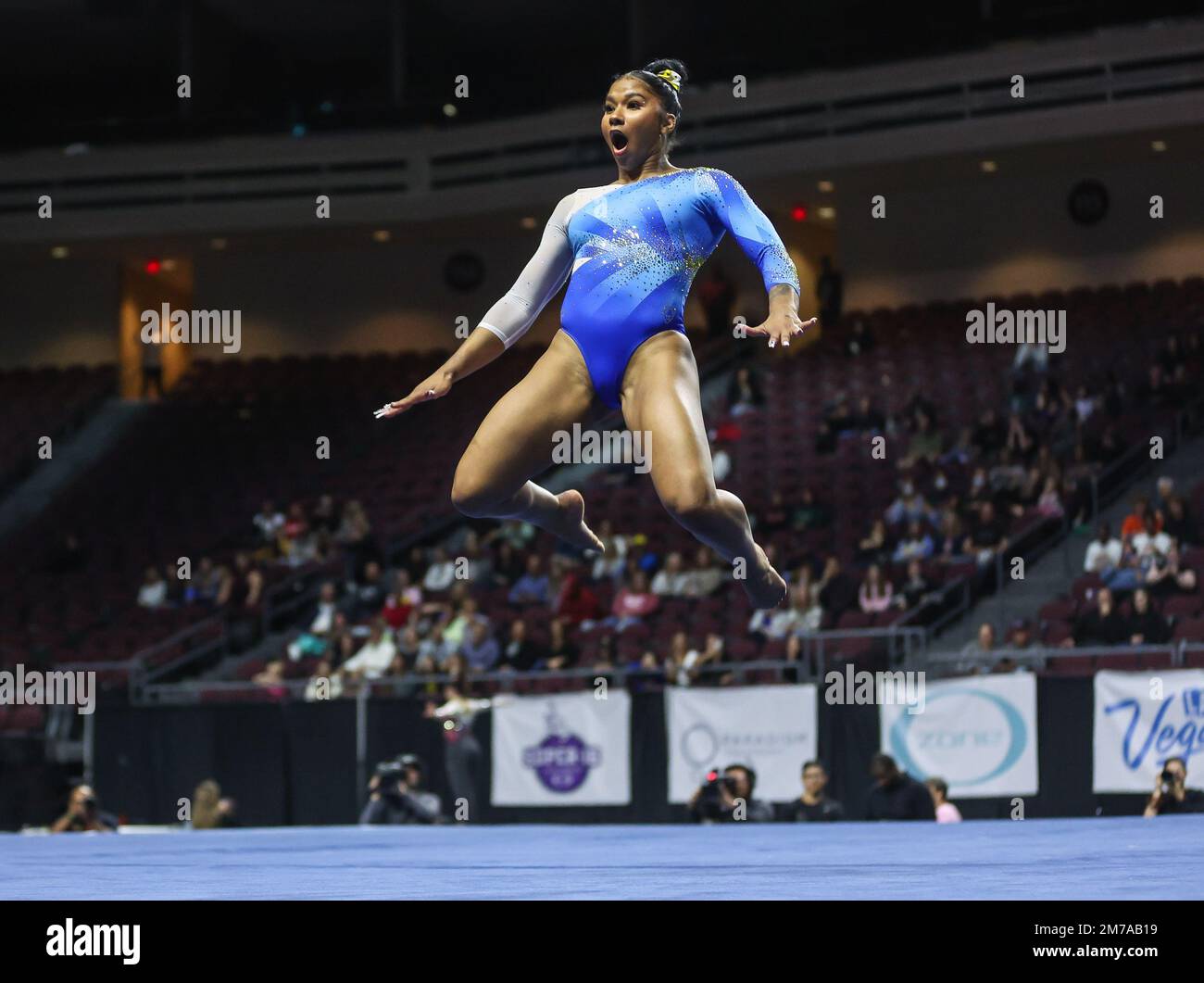 Las Vegas, NV, USA. 7th Jan, 2023. UCLA's Jordan Chiles leaps into the ...