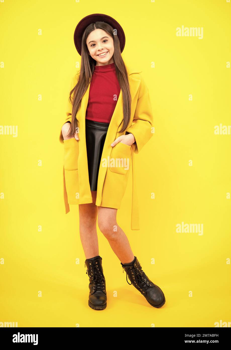 Full length of attractive cheerful teenager child girl in casual ...