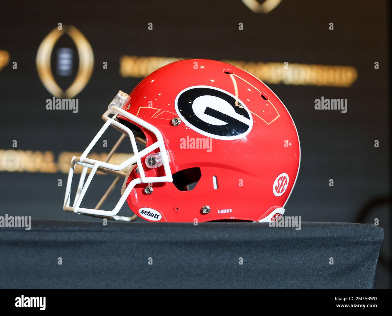 Inglewood, CA. 8th Jan, 2023. The Georgia Bulldog helmet is presented ...