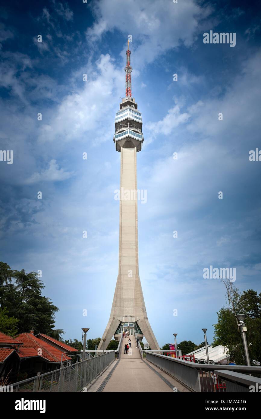 Picture of the Avala tower seen from the nearby forest. The Avala Tower ...