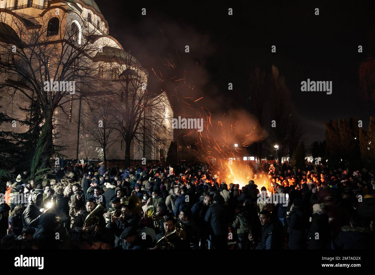 People burning Badnjak on Orthodox christmas night in belgrade, Serbia ...