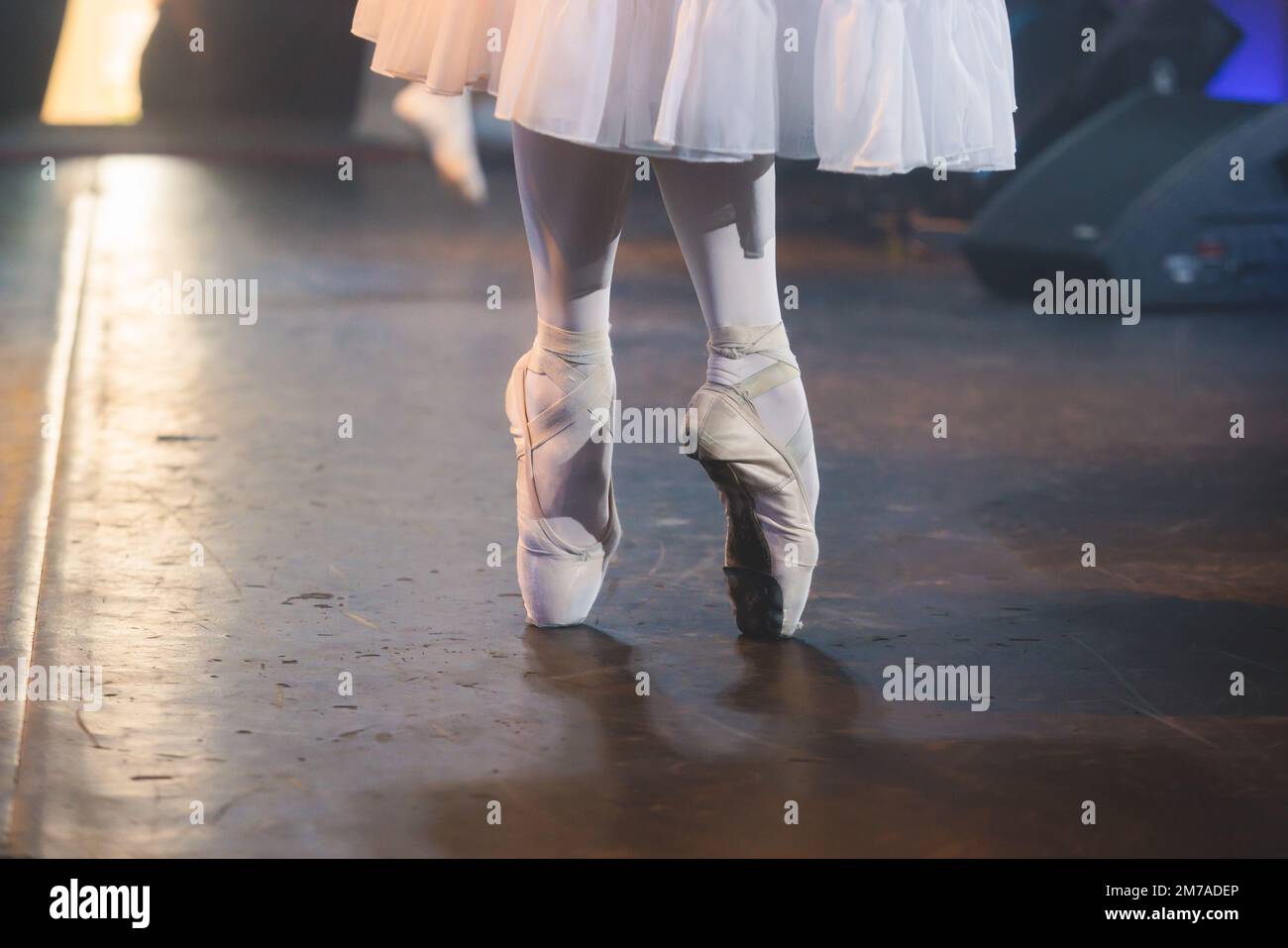 Ballet dancers couple during performance repetition, classic ballet ...