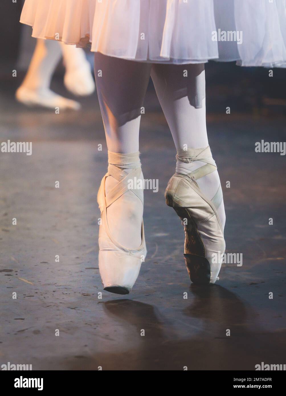 Ballet dancers couple during performance repetition, classic ballet ...