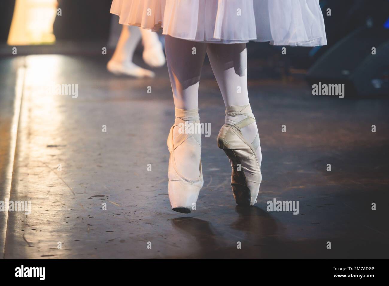 Ballet dancers couple during performance repetition, classic ballet ...