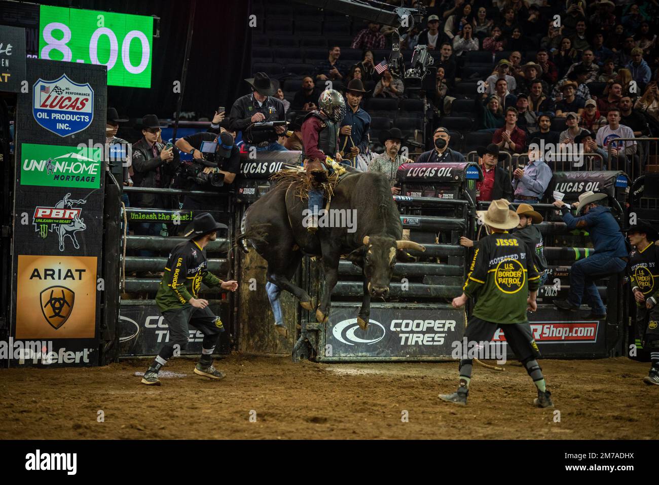 NEW YORK, NY - JANUARY 7: Marcelo Pereira makes a 83.50 point ride in ...