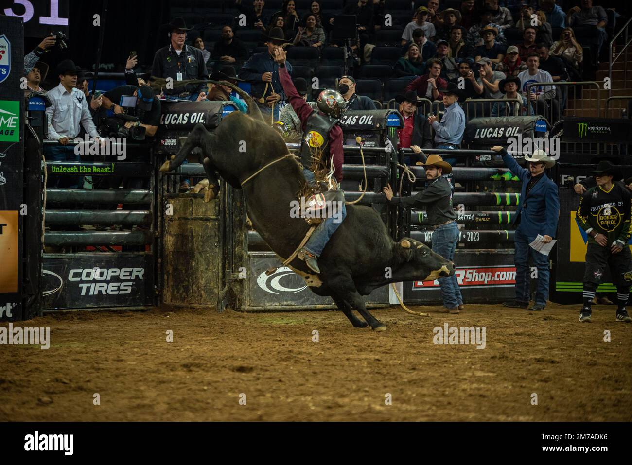 NEW YORK, NY - JANUARY 7: Marcelo Pereira makes a 83.50 point ride in ...