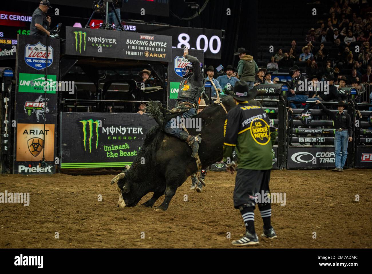 NEW YORK, NY - JANUARY 7: Andrew Alvidrez makes an 86.25 point ride in ...
