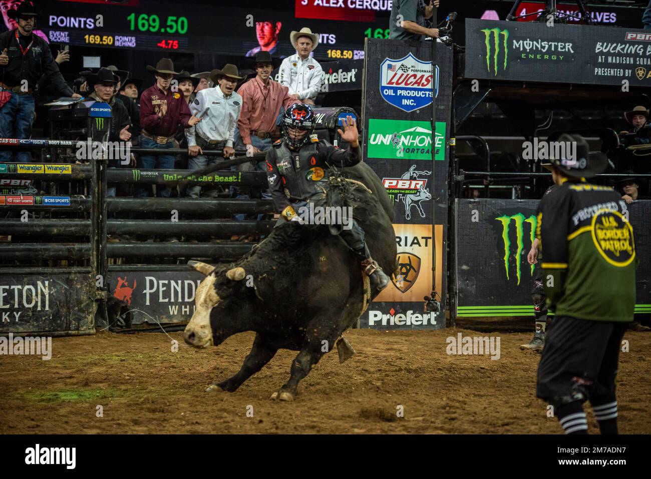 NEW YORK, NY - JANUARY 7: Andrew Alvidrez makes an 86.25 point ride in ...