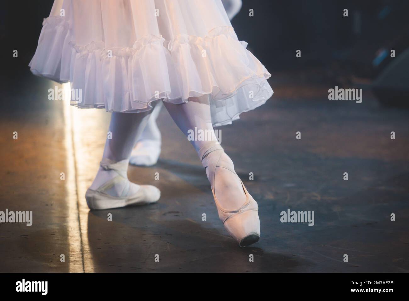 Ballet dancers couple during performance repetition, classic ballet ...