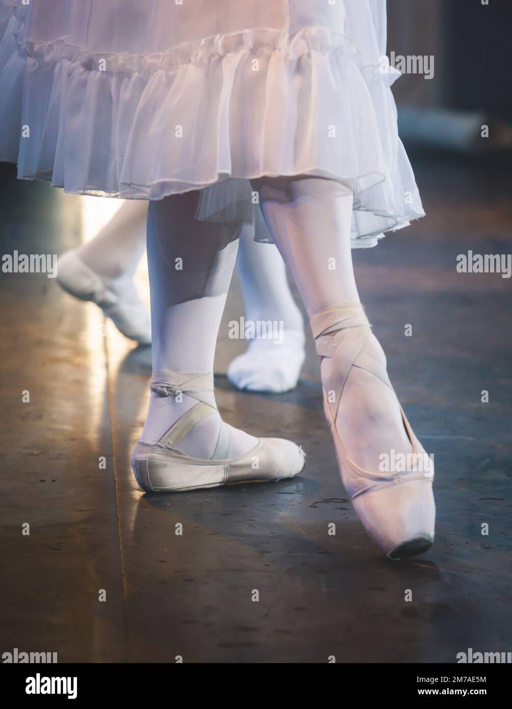 Ballet dancers couple during performance repetition, classic ballet ...