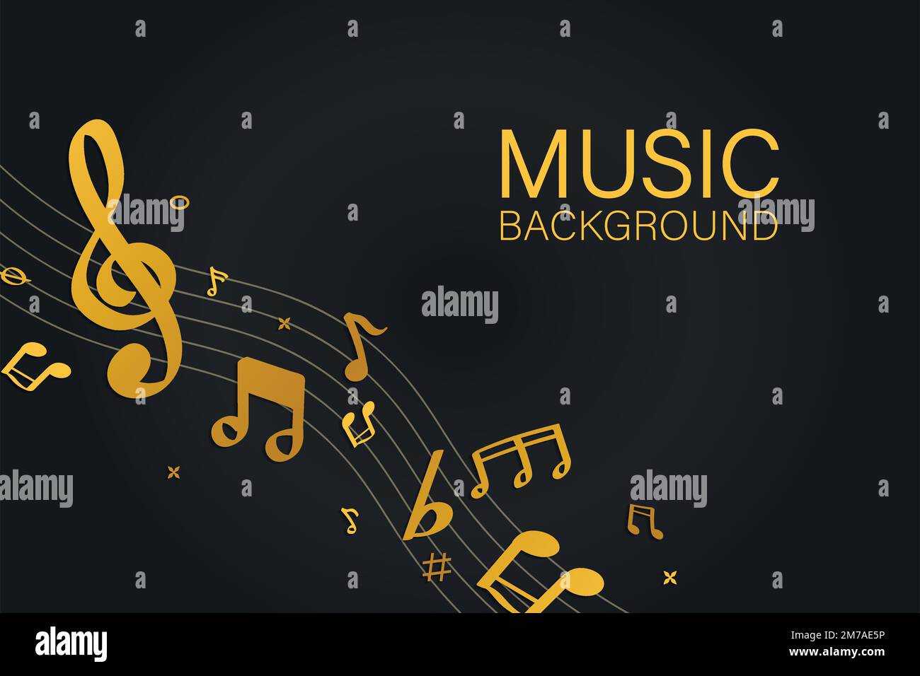 Yellow flowing music notes on black background vector Stock Vector ...