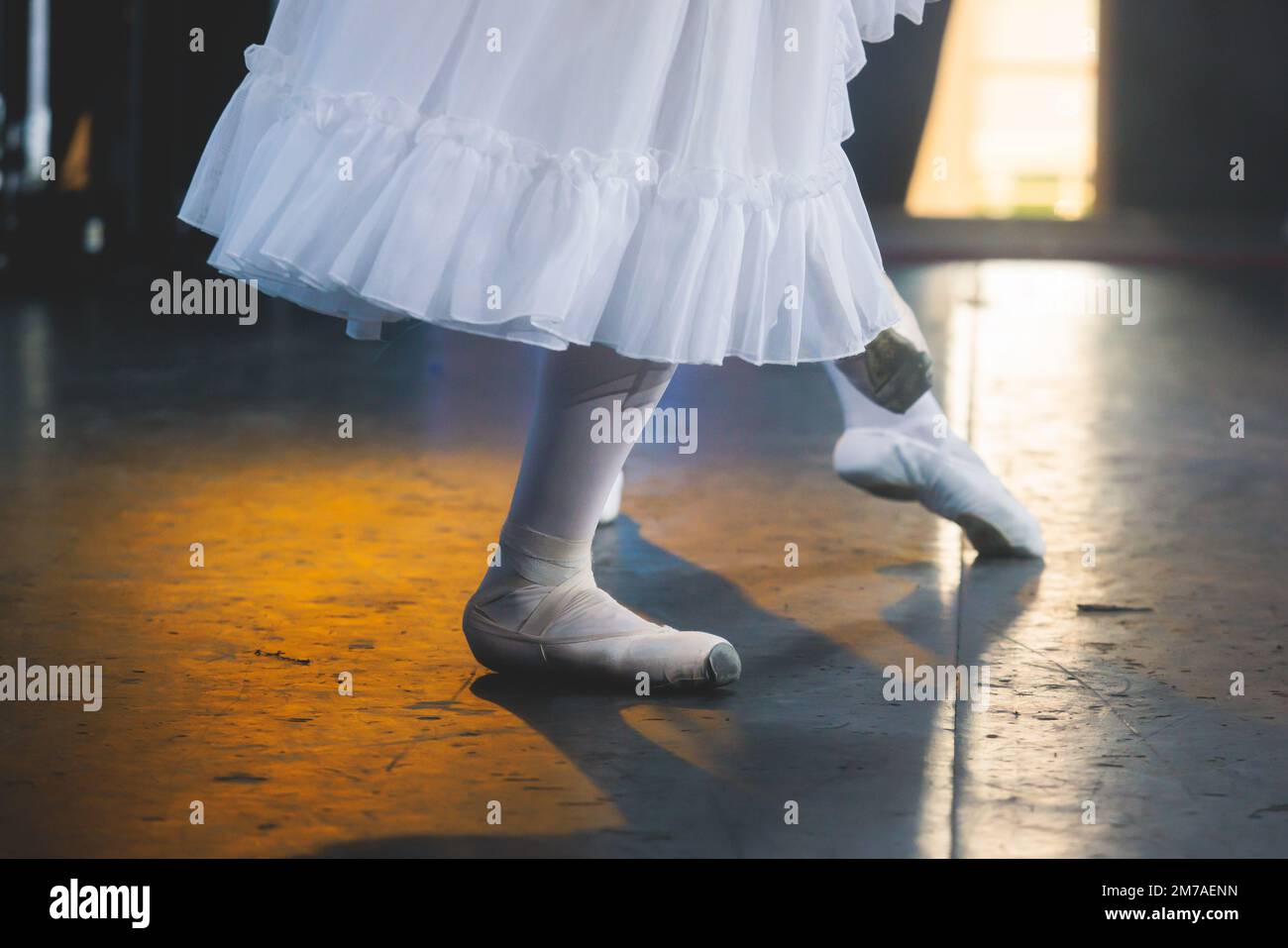 Ballet dancers couple during performance repetition, classic ballet ...
