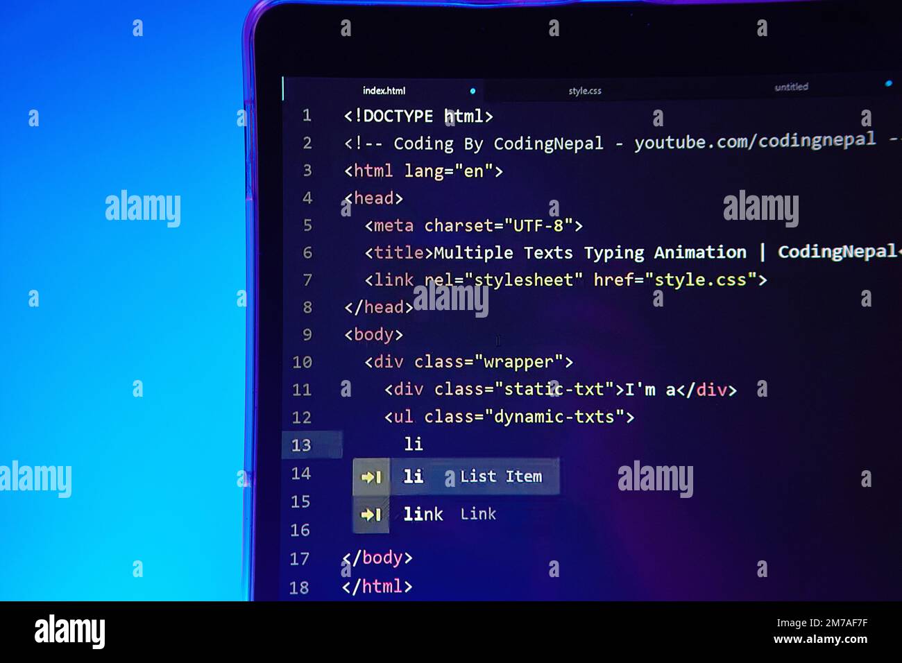 Writing Computer Code Displayed On Monitor Light Blue Background Stock 