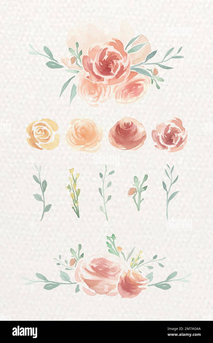 Watercolor flower elements vector collection Stock Vector Image & Art ...