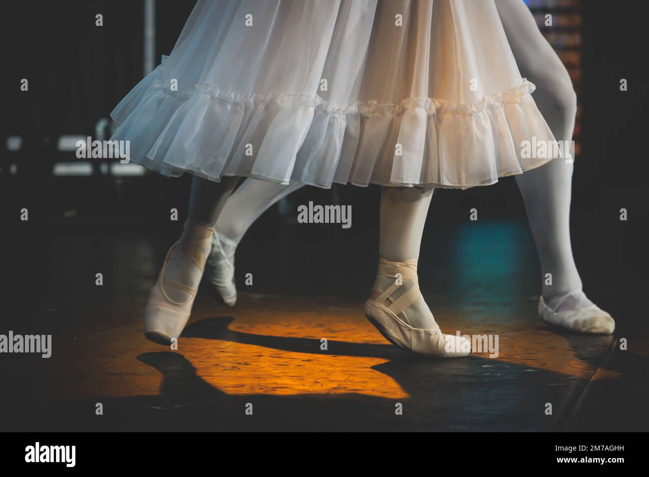 Ballet dancers couple during performance repetition, classic ballet ...