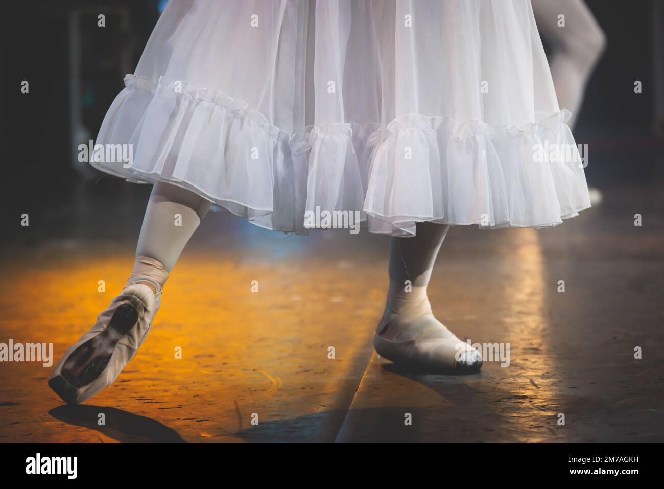 Ballet dancers couple during performance repetition, classic ballet ...