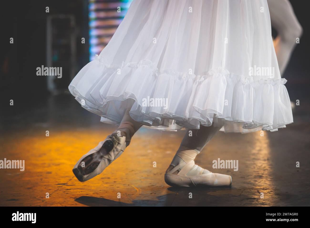 Ballet dancers couple during performance repetition, classic ballet ...