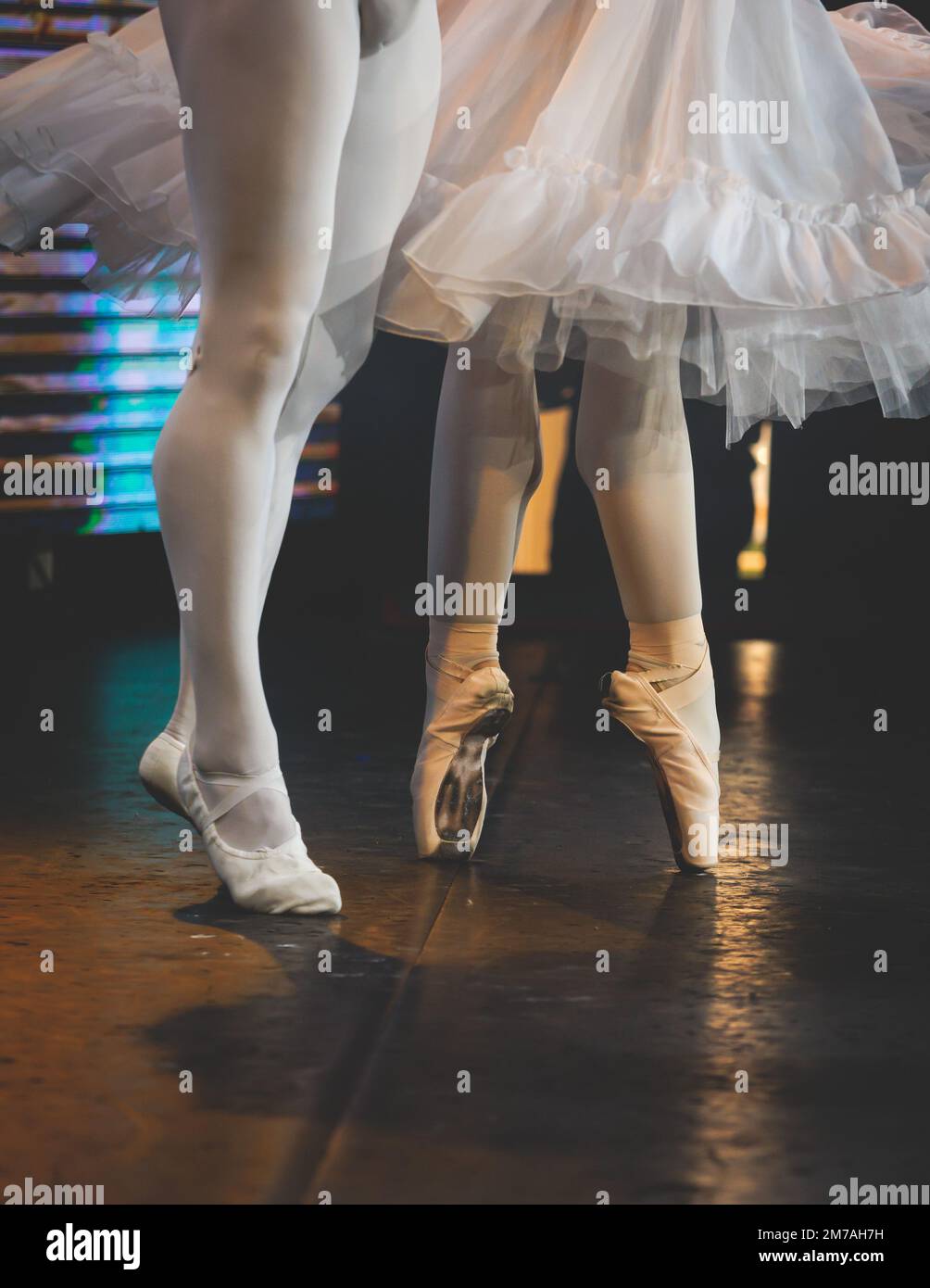 Ballet dancers couple during performance repetition, classic ballet ...