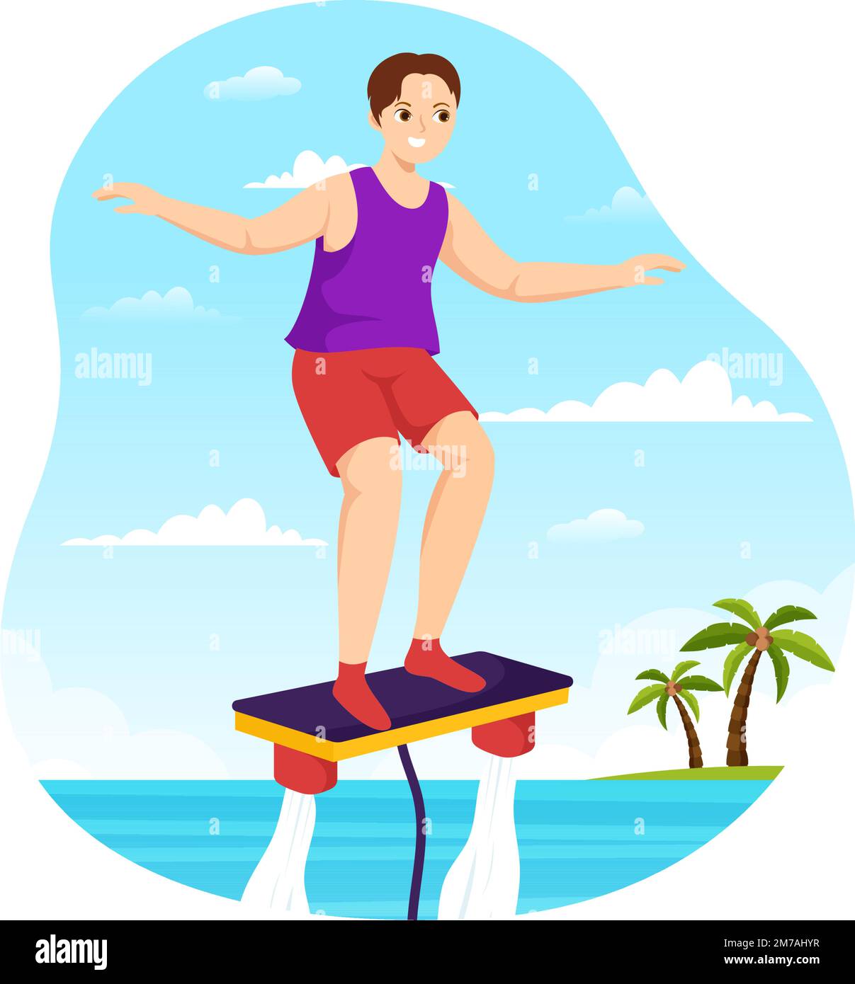 Flyboard Illustration with People Riding Jet Pack in Summer Beach ...