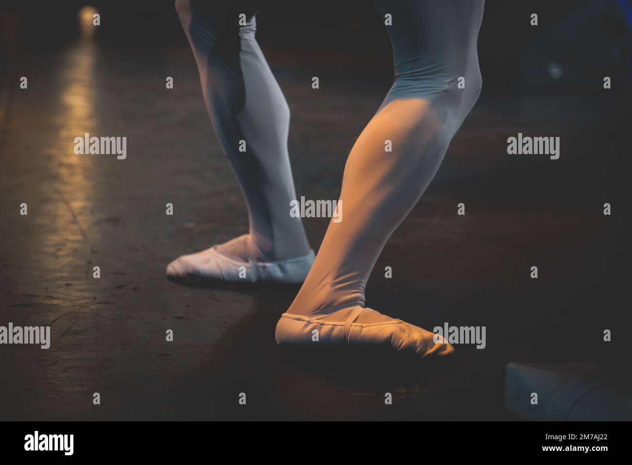 Ballet dancers couple during performance repetition, classic ballet ...