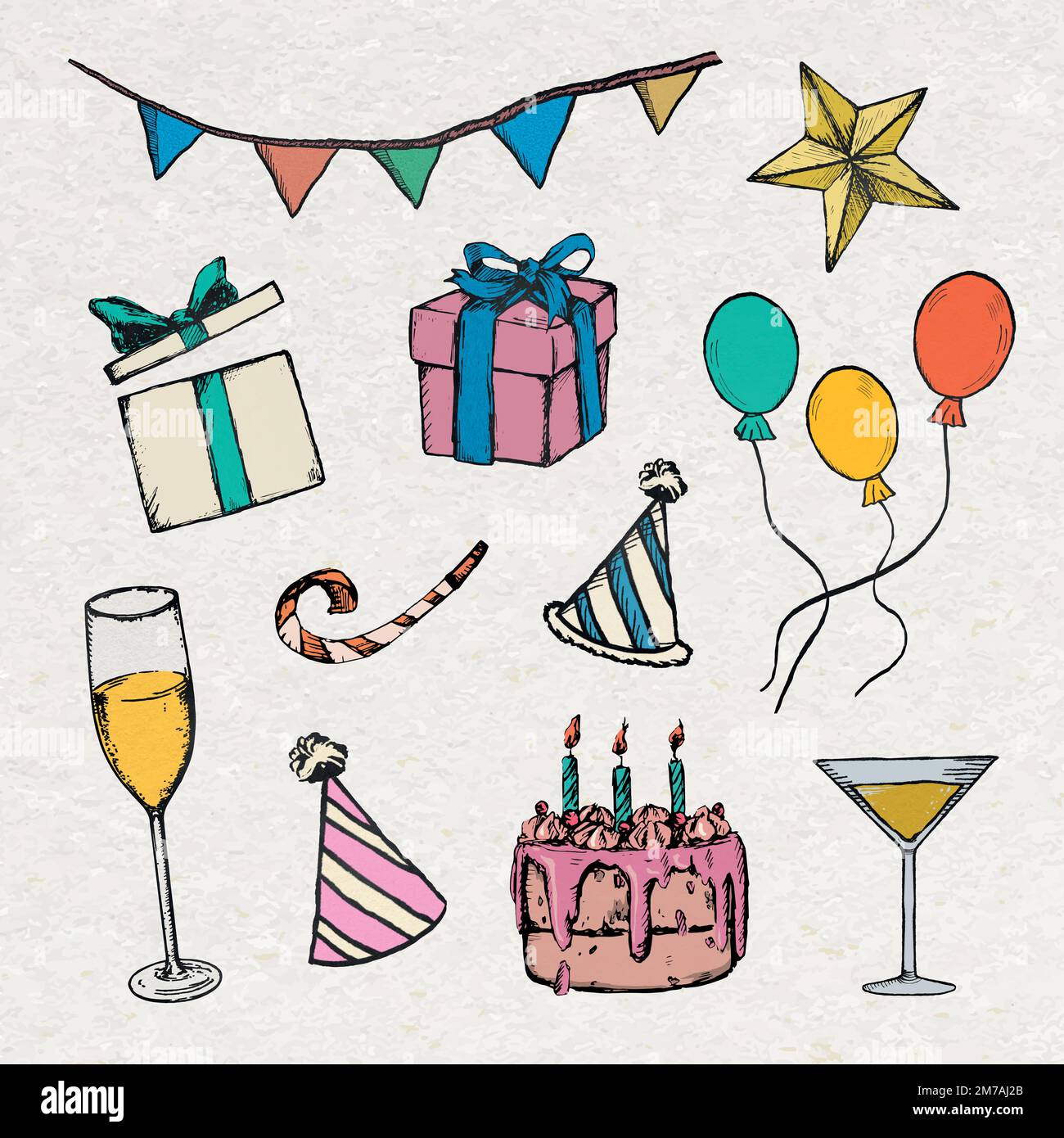 Birthday party decorations sticker vector colorful vintage ...