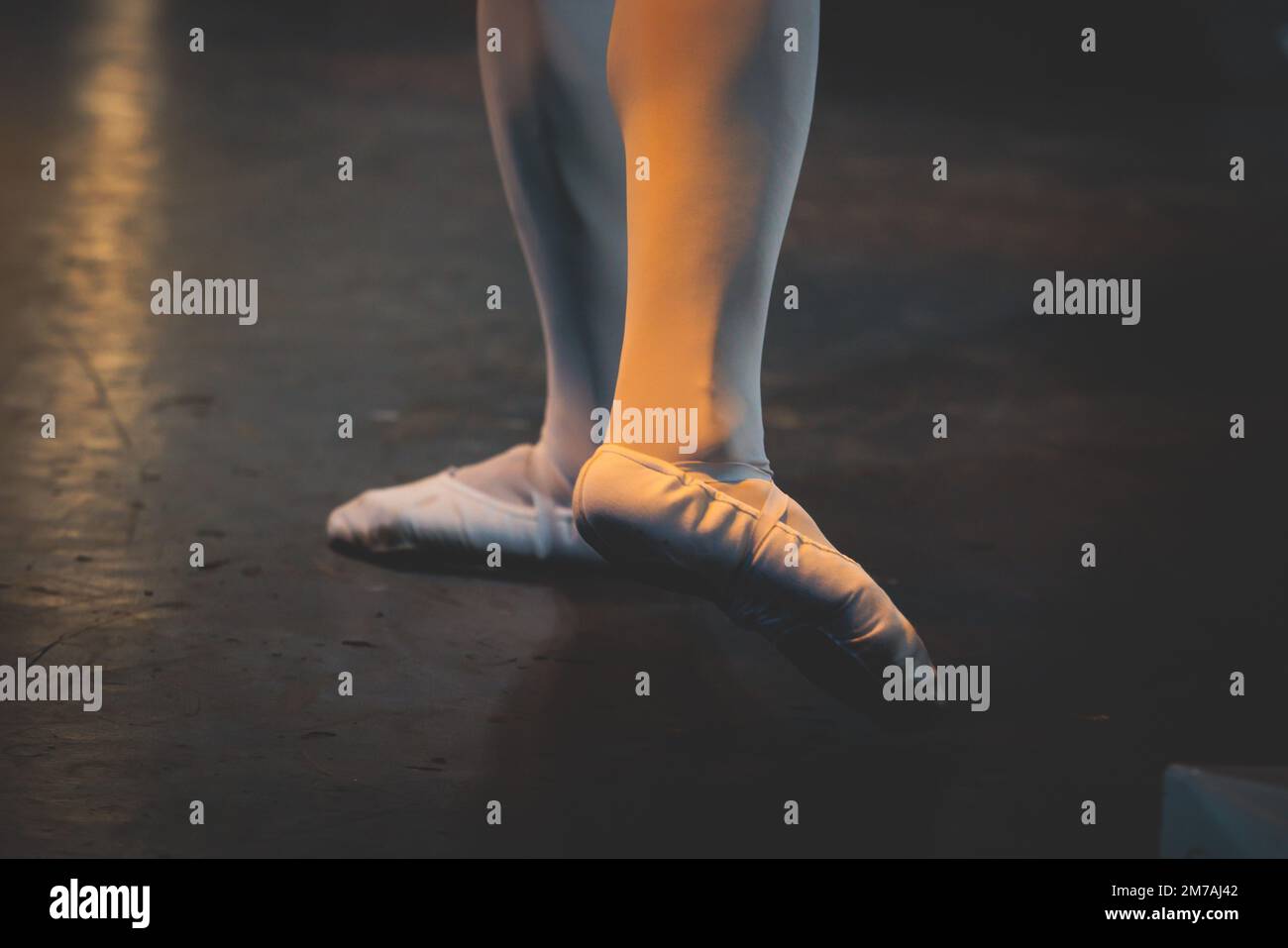 Ballet dancers couple during performance repetition, classic ballet ...