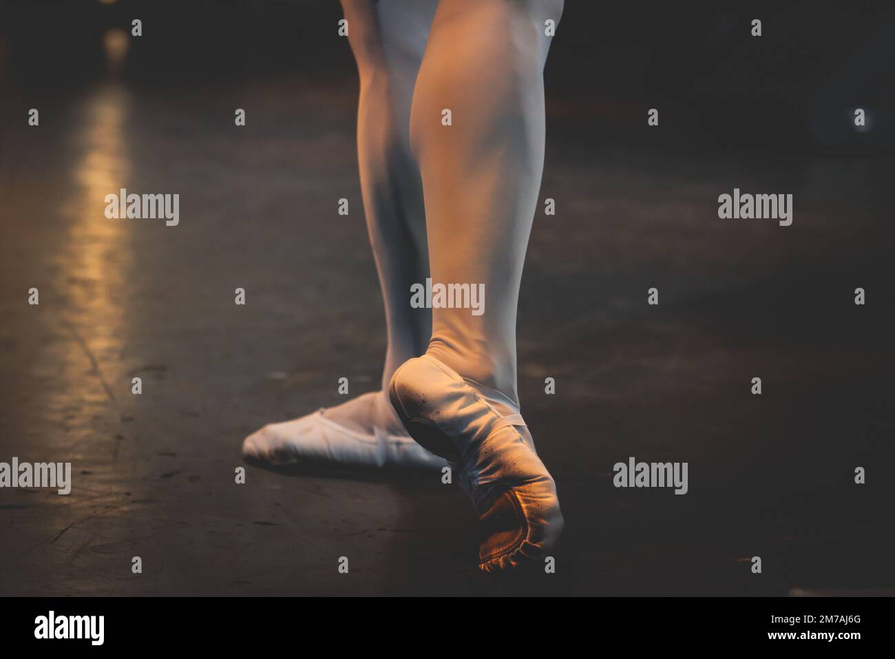 Ballet dancers couple during performance repetition, classic ballet ...