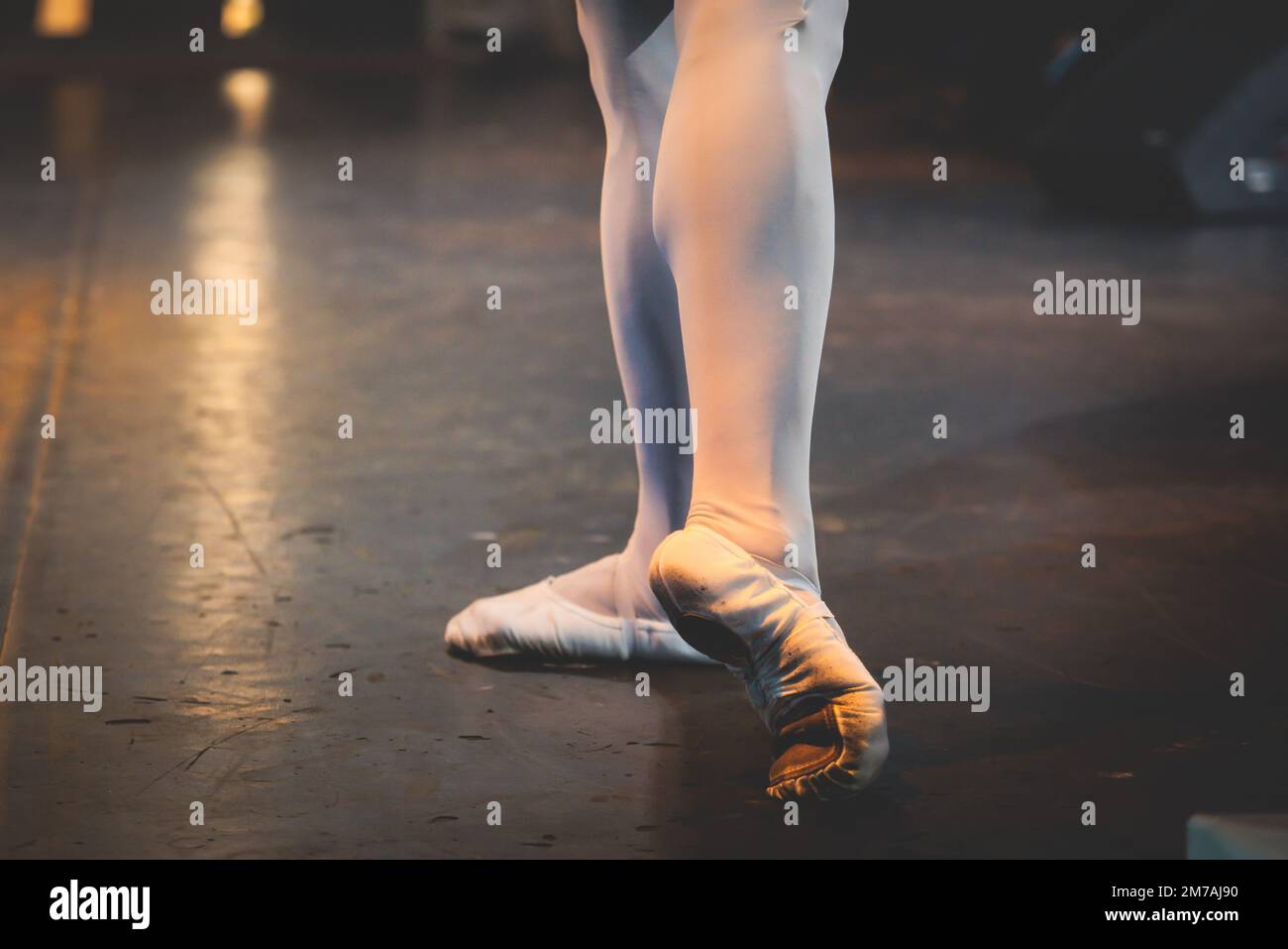 Ballet dancers couple during performance repetition, classic ballet ...