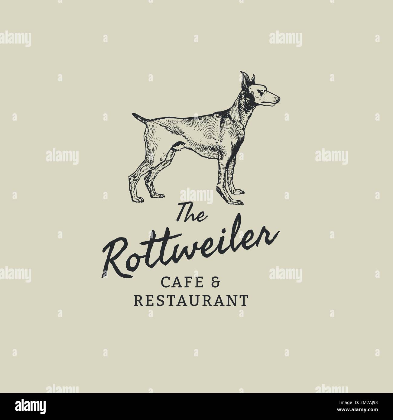 Restaurant business logo template vector in vintage rottweiler theme ...