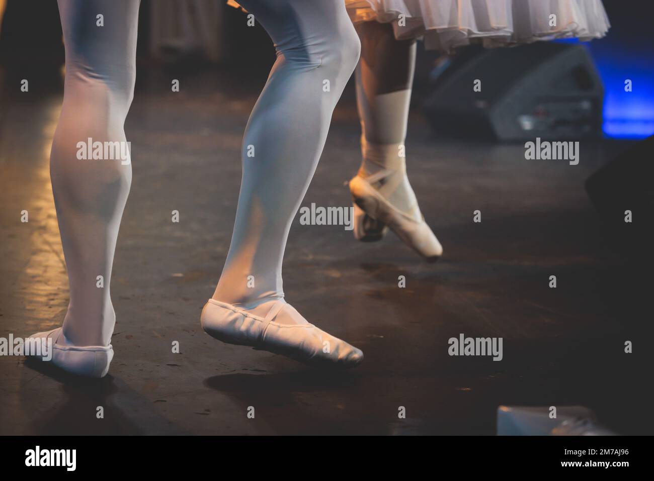 Ballet dancers couple during performance repetition, classic ballet ...