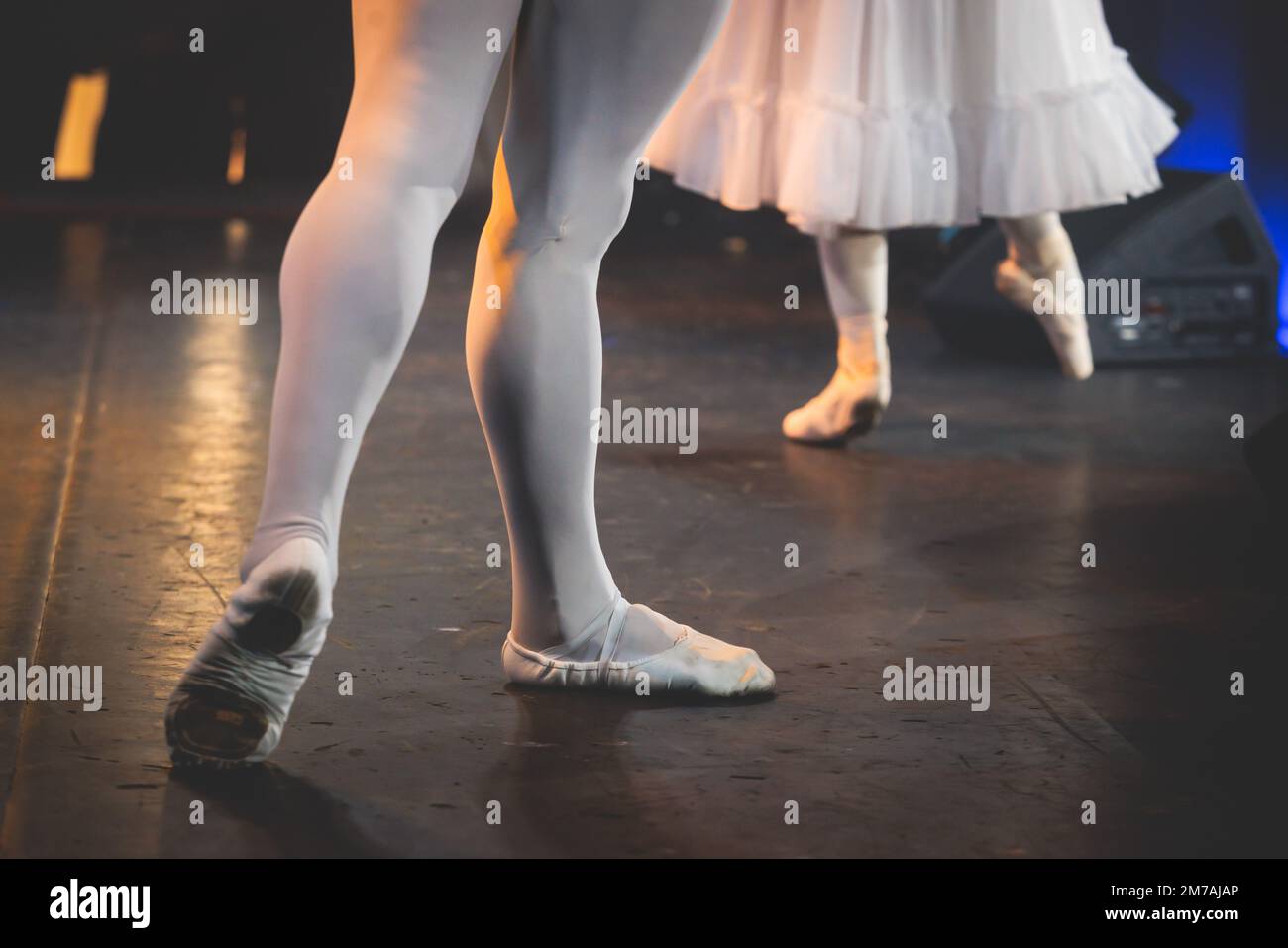 Ballet dancers couple during performance repetition, classic ballet ...